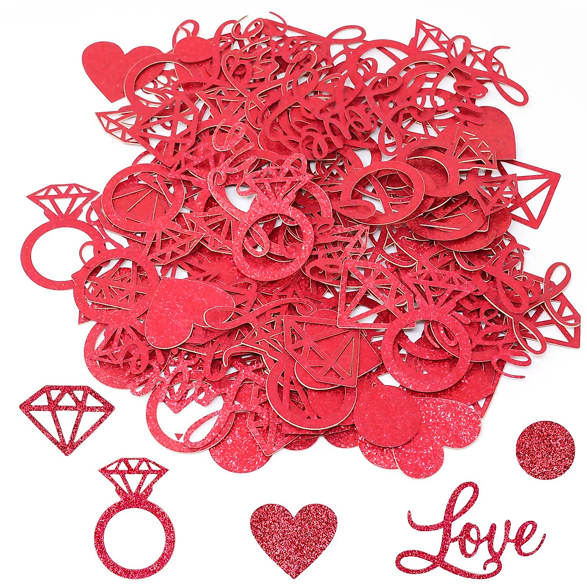 Honbay 100PCS Red Love Heart Fing Ring Table Confetti Party Decorations for Wedding Engagement Anniversary Bachelorette Bridal Shower Birthday Party