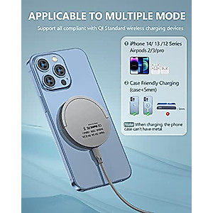 【UV-Coating】 Magnetic Wireless Charger,Qi-Certified Wireless Charging Pad Mag-Safe Charger Compatible with iPhone 14/14 Plus/14 Pro/14 Pro Max, iPhone 13/13 Pro/13 Pro Max/13 Mini, Mag Charging Grey