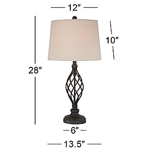 Franklin Iron Works Annie Modern Industrial Table Lamps 28" Tall Set of 2 with Dimmers Bronze Iron Cream Tapered Drum Shade for Bedroom Living Room House Home Bedside Nightstand Office Entryway