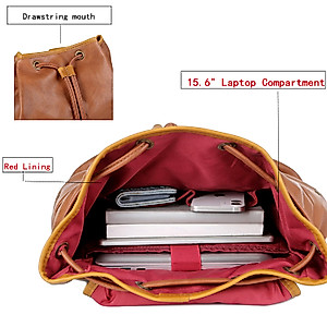 Leather 15.6 inch Laptop Backpack School College Backpack Satchel Bookbag Travel Business Backpack CN-01 (Brown)