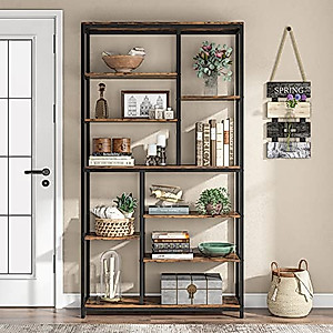 LITTLE TREE Modern 8-Tier Staggered Bookcase - 79 Inches Tall, Wide Wood Etagere Shelving Unit