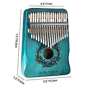 Kalimba-17 Key Thumb Piano,Exquisite Mahogany Wood Portable Kalimba,Tune Hammer and Study Instruction,Musical Gifts for Music lovers Adults Kids(Teal Blue)