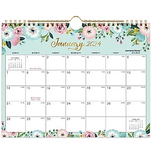 2024 Wall Calendar - 2024 Calendar, 12-Month Calendar 2024, 11" x 8.5", Twin-Wire Binding + Hanging Hook + Thick Paper + Unruled Blocks with Julian Dates - Floral