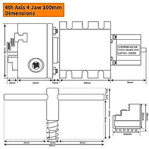 CNCTOPBAOS Engraving Machine Rotary 4th Axis,CNC Router Rotational Fourth A Axis,K12-100mm 4 Jaw Chuck Dividing Head,No Backlash Gapless Harmonic Gearbox Ratio 50:1+Nema23 Motor+65mm Tailstock