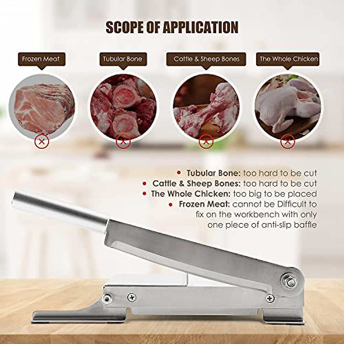 CGOLDENWALL Manual Meat Slicer Meat Bone Cutter Machine Chinese Medicine Jerky Slicer Rib Chicken Fish Frozen Meat Vegetables Deli Food Slicing Machine Home Cooking Use