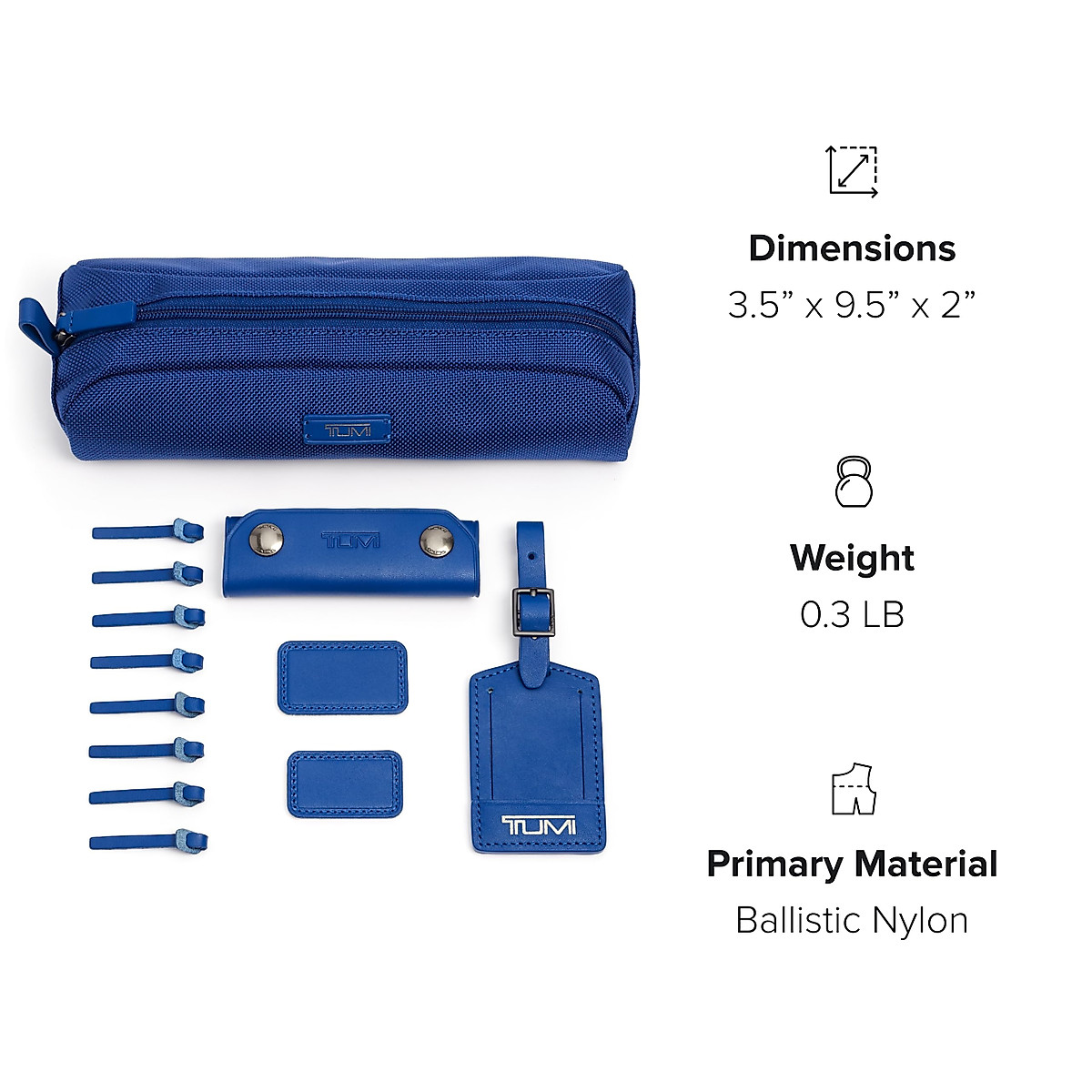 TUMI - Accents Kit - Includes 2 Leather Monogram Patches, 1 Leather Luggage Handle Wrap, 1 Luggage Tag & 8 Leather Zipper Pulls - Atlantic