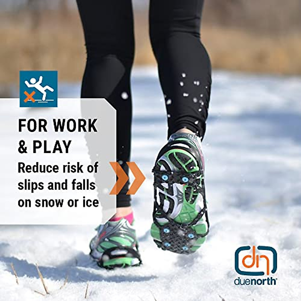 Due North Everyday Pro Footwear Traction Aids, Tungsten Carbide Ice Cleat Spikes, Lightweight Full-Foot, Rubber, Unisex, Small/Medium, V3551370-S/M