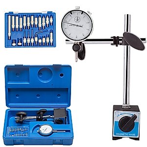LAIWOO Dial Indicator with Magnetic Base Holder 0-1" Tester Gage Gauge 0.001" Fine Adjustable Long Arm