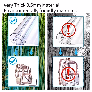 RRRWEI Clear Backpack Stadium Approved Heavy Duty Backpack Women School Bookbag Transparent Pvc For Men,Work,Security,Travel (BLACK WITH MAKE UP BAG)