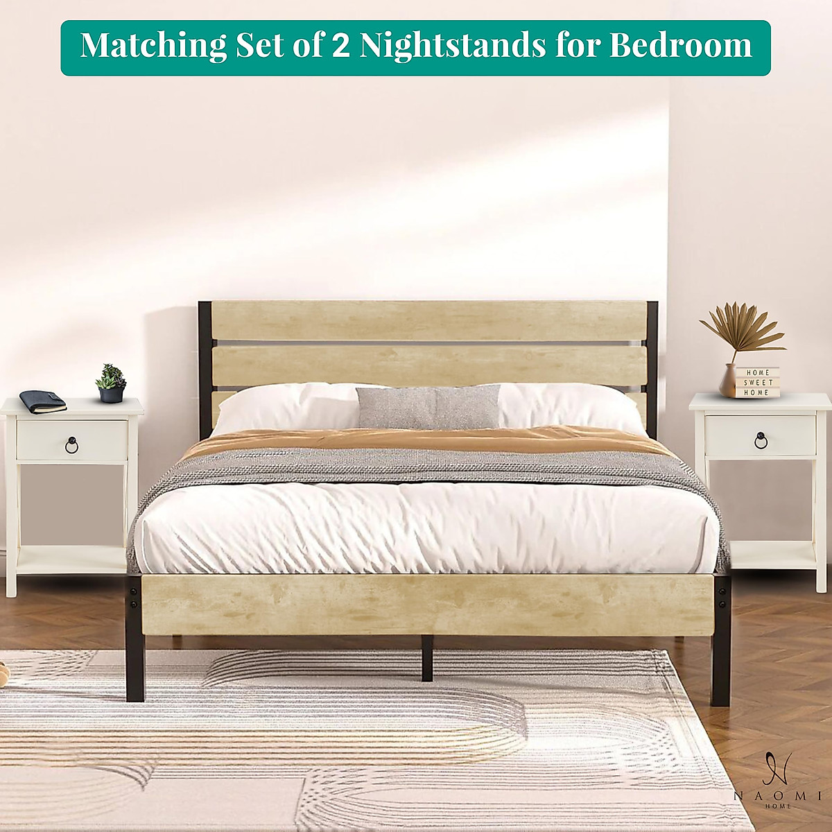Alisa 1.8 feet Small Profile Night Stand, Bedside Table, Side Tables Bedroom, Wooden Night Stands for Bedroom, Bed Side Table/Night Stand, Nightstand with Drawer, Bed Stand End Table w/ Drawer - Cream