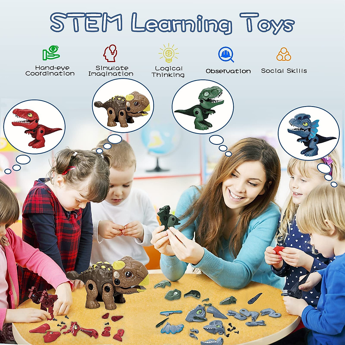 Take Apart Dinosaur Toys for Kids, Kids Toys Stem Dinosaur Toy Learning Building with Electric Drill, Dinosaur Toys for 6 7 8 9 10 Year Old Boys, Birthday Gifts for Toddler Girls Age