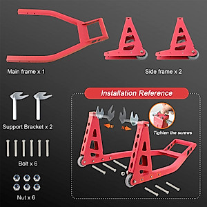 Ruedamann 550 lbs Capacity Motorcycle Stand,Adjustable 9.8"-13.8"W Motorcycle Rear Lift,Motorcycle Storage Lift Stand, Wheel Lift Stand for Sport Bikes,Dirt Bikes,Rear stand, Red