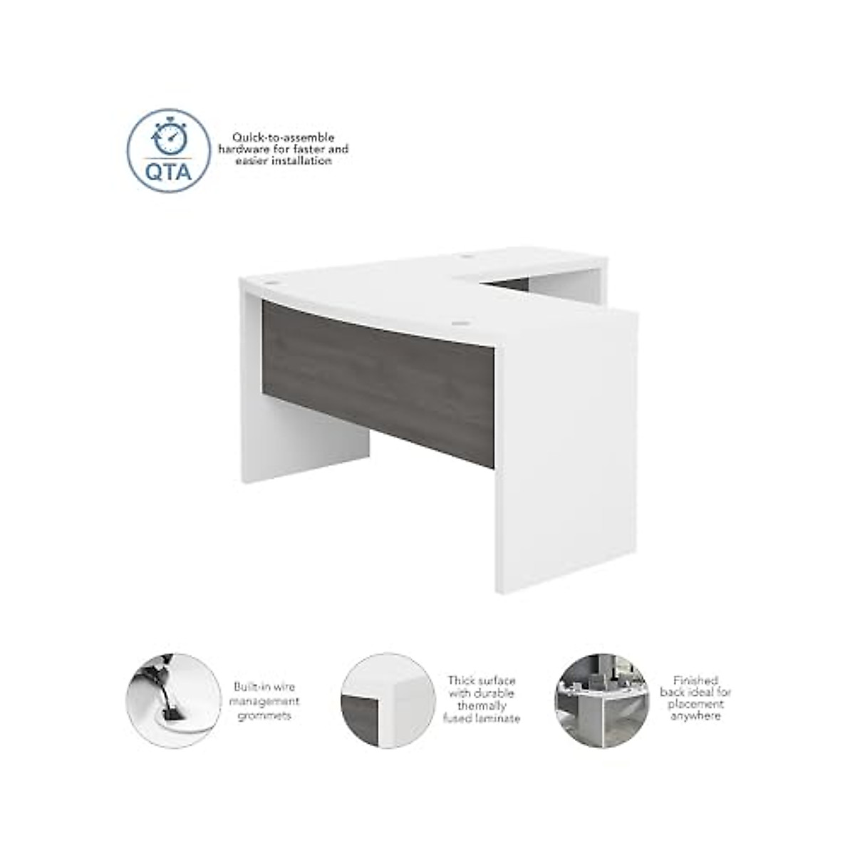 Bush Business Furniture Echo L Shaped Bow Front Office Desk in Pure White and Modern Gray, Modern Computer Table for Home or Professional Workspace