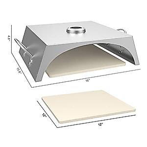 Outdoor Stainless Steel Grill Top Pizza Oven Kit with 12" Cordierite Pizza Baking Stone, Pizza Peel, Pizza Roller Cutter, Built-in Thermometer