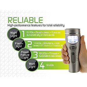 Capstone Lighting 4-in-1 Eco-I-Lite - Use as Emergency Flashlights, Night Light, Power Failure Light & Work Light - Rechargeable Flashlight Great for Hurricane Supplies, Black Outs, Power Failure