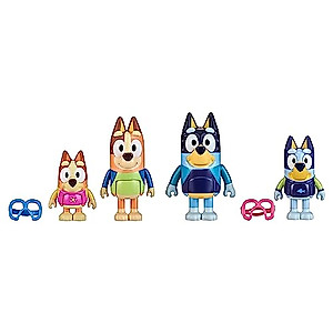 Bluey Figure 4-Pack, Family Beach Day 2.5-3 Inch, Bingo, Bandit and Chilli Character Figures with Accessories