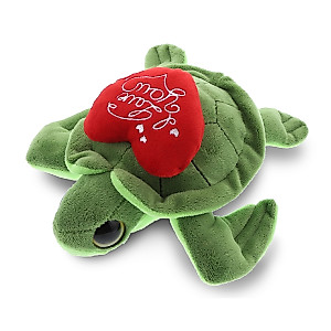 DolliBu I Love You Valentine Plush Big Eye Sea Turtle - Cute Turtle Stuffed Animal with Red Heart and Name Personalization Gift for Valentines Day, Birthday, Anniversary, Romantic Date - 6 Inches