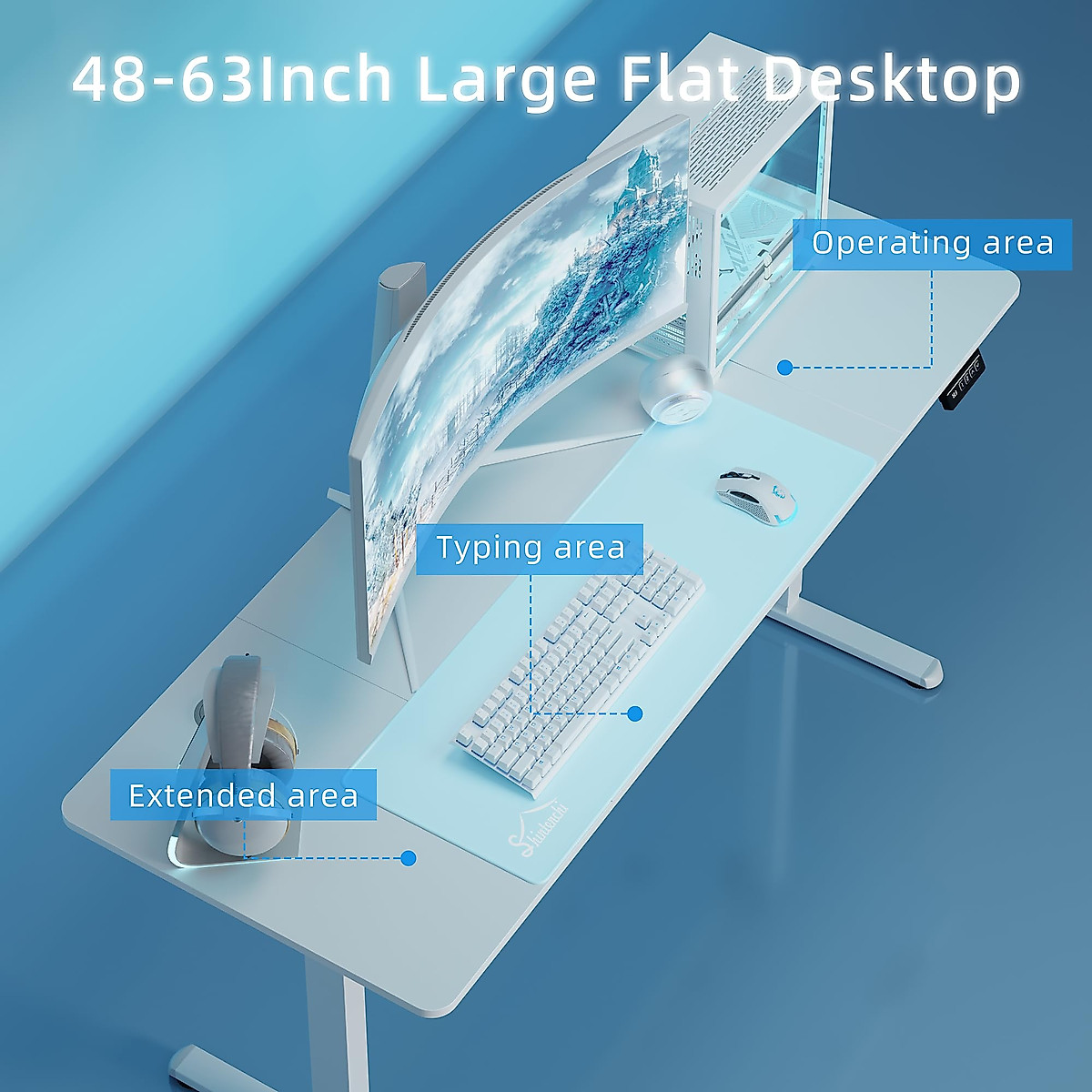 Shintenchi Electric Standing Desk, 63 x 24 Inch Height Adjustable Sit Stand Desk Morder Home Office Stand Up Desk Computer Work Station with Splice Board, (White Frame + White Top)