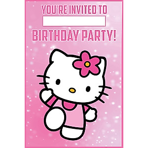 Set of 20 Cute Pink Cat Term or Description -Themed Happy Birthday Invitation Cards & Envelopes - Lightweight (240g), Postcard Style Invites for the Perfect Party Pack