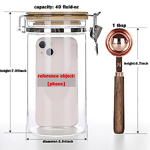 KKC Borosilicate Glass Coffee Bean Storage Container with Airtight Lid,Glass Sealed Jar with Locking Clamp Lid for Coffee Beans,Nuts,Coffee Storage Canister with Spoon for 1 lb Bean,40 Fluid-oz