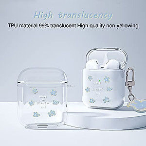 Newseego Compatible with Airpods 1&2 Case, Cute Clear Girl Fashion Blue Small Flower Design Full Protective Soft Silicone Cover with Blue Small Flower Keychain for Kids and Womens -Blue Flower