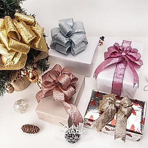 Ribbli Rose Gold Glitter Wired Ribbon,Rose Gold Ribbon with Metallic Edge,Christmas Ribbon for Wreath, ChritmasTree Decoration, Gift Wrapping,Home Decor, 2-1/2 Inch x 10 Yards