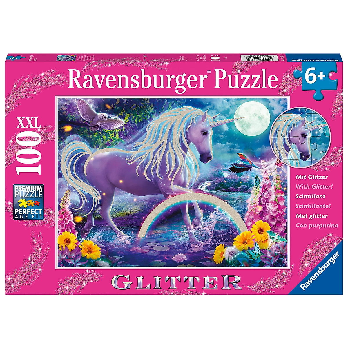 Ravensburger Glitter Unicorn - 100 Piece Jigsaw Puzzle for Kids | Unique & Interlocking Pieces | Sturdy & Glare-Free | Promotes Problem-Solving Skills | Measures 19 x 14 inches