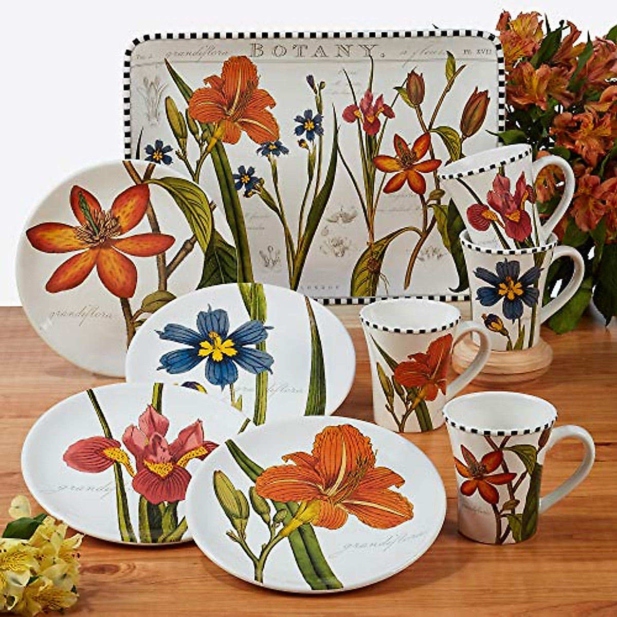 Certified International Botanical Flora 16 oz. Soup/Pasta Bowls, Set of 4, Multicolor