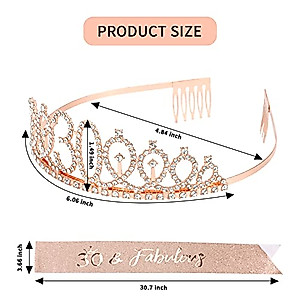 CIEHER 30th Birthday Crown + 30th Birthday Sash + Pearl Pin Set, 30th Birthday Decorations for Women 30th Birthday Gifts for Her 30 Cake Topper 30th Birthday Tiara Happy 30th Birthday Party Rose Gold
