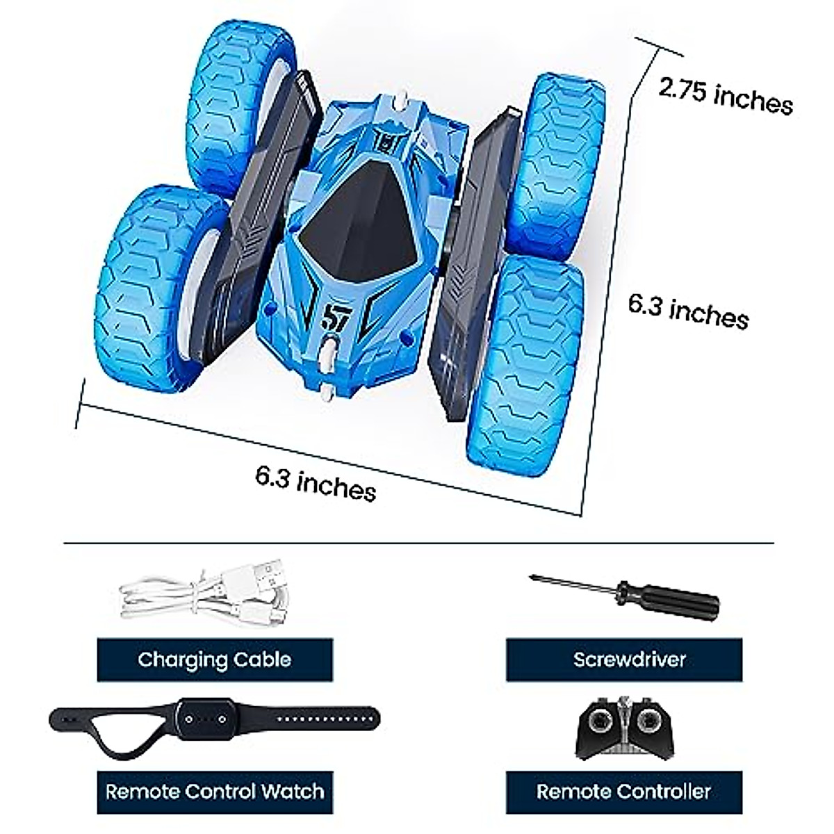 Tecnock Remote Control Car, RC Cars Double Sided 360° Rotating Toy Car, Gesture Sensing RC Stunt Car with Headlights and Wheel Lights, Ideal Gifts for Boys Girls