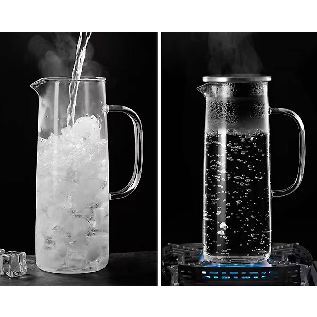 Auxmeware - Heat Resistant Glass Pitcher With Lid And Spout, Glass Iced Tea Pitchers Beverage Pitchers For Fridge, Glass Water Pitcher And Carafe 1000ml/34oz