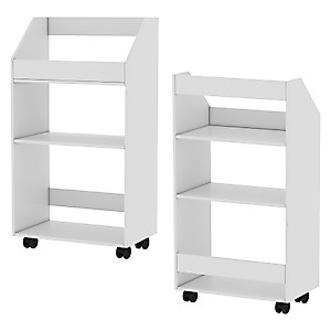 HAYOFAMY 3-Tier Mobile Bookshelf, White Bookcase with Wheels, Rolling File Holder Desk File Book Organizer for Home Office Living Room School