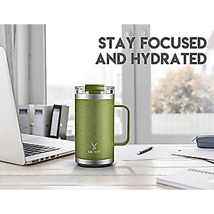 Meoky 20oz Insulated Coffee Mug with Lid and Handle, 100% Leak Proof Stainless Steel Coffee Cup with Tritan Lid, Double Wall Vacuum Coffee Tumbler with Handle (Forest)