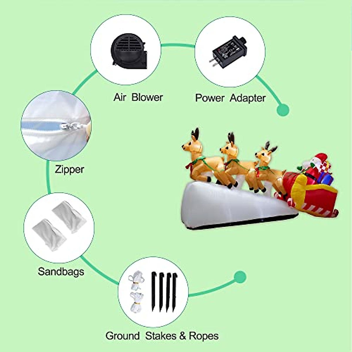 luxfcup 9FT Long Christmas Inflatable Santa Reindeer Decoration for Outdoor Yard Santa Sleigh Inflatable Outdoor Decorations with LED Lights Christmas Blow Up 3 Deers with Sleigh Decor