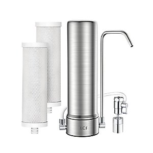 LCF Upgrade Countertop Water Filter, 𝐒𝐢𝐥𝐯𝐞𝐫 𝐈𝐨𝐧𝐬 Enhanced 6-Stage Stainless Steel Water Filter for Sink Faucet, Reduces Heavy Metals, Bad Taste & 99% Chlorine, 16,000 Gallons(2 Filters)