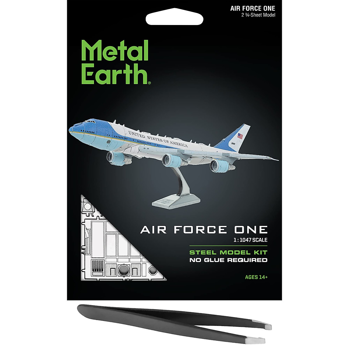 Fascinations Metal Earth Air Force One 3D Metal Model Kit Bundle with Tweezers