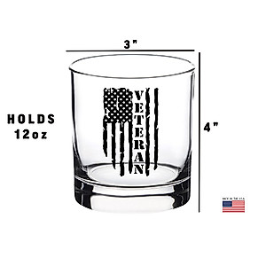 Rogue River Tactical USA Tattered Flag Veteran Old Fashioned Glass Gift For Military Vet