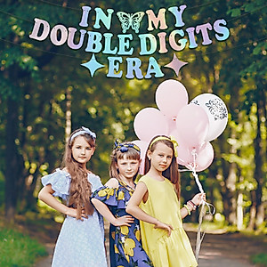 Generic In My Double Digits Era Banner- Iridescent, Happy 10th Birthday Banner, Glitter Popular Double Digits Banne for Girl Boy 10th Birthday Party Decorations Supplies