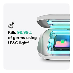 PhoneSoap Pro UV Smart Phone Sanitizer & Universal Cell Phone Charger Box | Patented & Clinically Proven 360-Degree UV-C Disinfection | Disinfects and Charges All Phones (White)