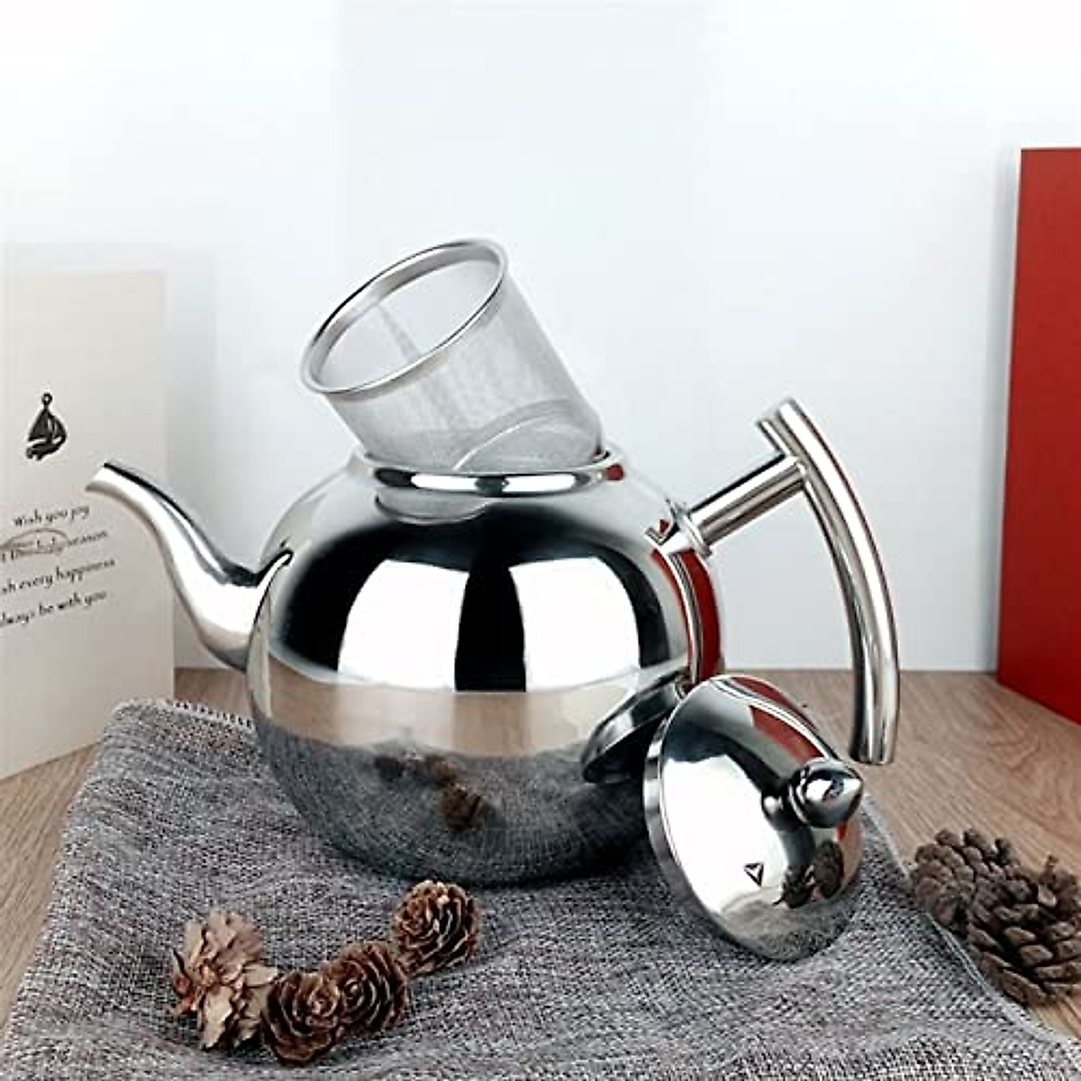 Stainless Steel Tea Kettle with Removable Teapot Infuser Container with Handle for Loose Leaf & Tea Bags, Suitable to Boiling Water & Tea on Induction Stove, Gas Stove Top (Color : OneColor, Size :