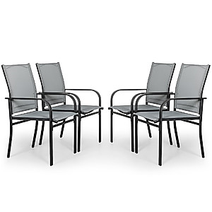 Incbruce Patio Chairs Set of 4, Textilene Fabric, Outdoor Dining Chairs Made of Steel Materials for Garden, Backyard, Lawn（Grey）