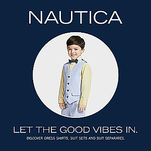 Nautica baby boys 4-piece Vest Set With Dress Shirt, Vest, Pants, and Tie Suit, Light Grey/Blue Check, 18 Months US