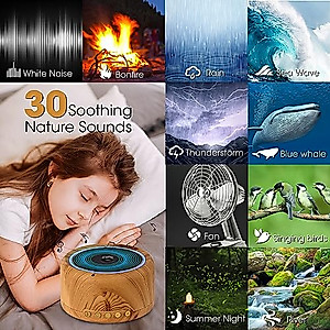 White Noise Machine,Baby Sound Machine with 6 Breathing Lights for Baby Kids Adult Sleeping & Nursery 30 Soothing Natural Sounds Timer & Memory Function Wood Grain Portable for Travel