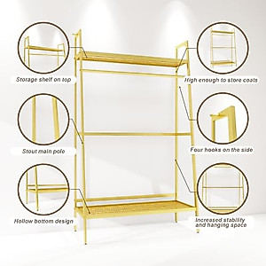 Garment Rack and Clothes Rack: Chic Gold Heavy-Duty & Stylish Clothing and Garment Rail with Double Layer Storage Shelf for Clothes, Shoes, and More. Perfect for Bedroom, Office, or Living Room.