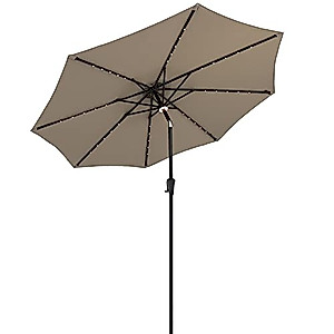 uHousDeco 9 ft Solar LED Patio Umbrella Umbrella, Auto Control and Rotatable Design Taupe