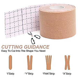 Kinesiology Tape, K Sports Tape Beige Kinesthetic Tape for Knee Shoulder Ankle Elbow, 2 Inch x 16.5 feet (Beige, 3 rolls)