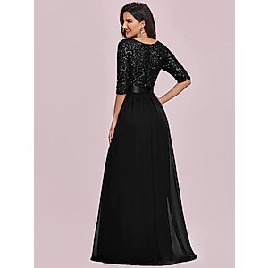 Ever-Pretty Women's Elegant A Line Crew Neck Half Sleeve Sequin Maxi Evening Dress Black US10