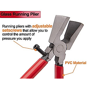 3PCS Heavy Duty Glass Running Pliers and Breaker Grozer Pliers Oil Feed Glass Cutter Set with Rubber Tips,Stained Glass Cutting Tool Kit for Key Fob Hardware Install and Stained Glass Work