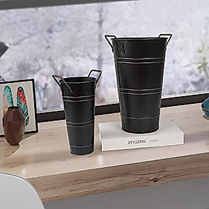 Notakia 4Pcs Galvanized Metal Vases Farmhouse French Flower Bucket Vases for Cut Flowers for Home Decor and Wedding Table Centerpiece Decorations (4Pcs Black 12" and 9")