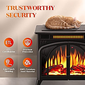 Rintuf Electric Fireplace Heater, 1500W Infrared Fireplace Stove with 3D Flame Effect, 5100BTU Electric Fireplace with Remote Control, Ideal for Indoor Outdoor Home Use